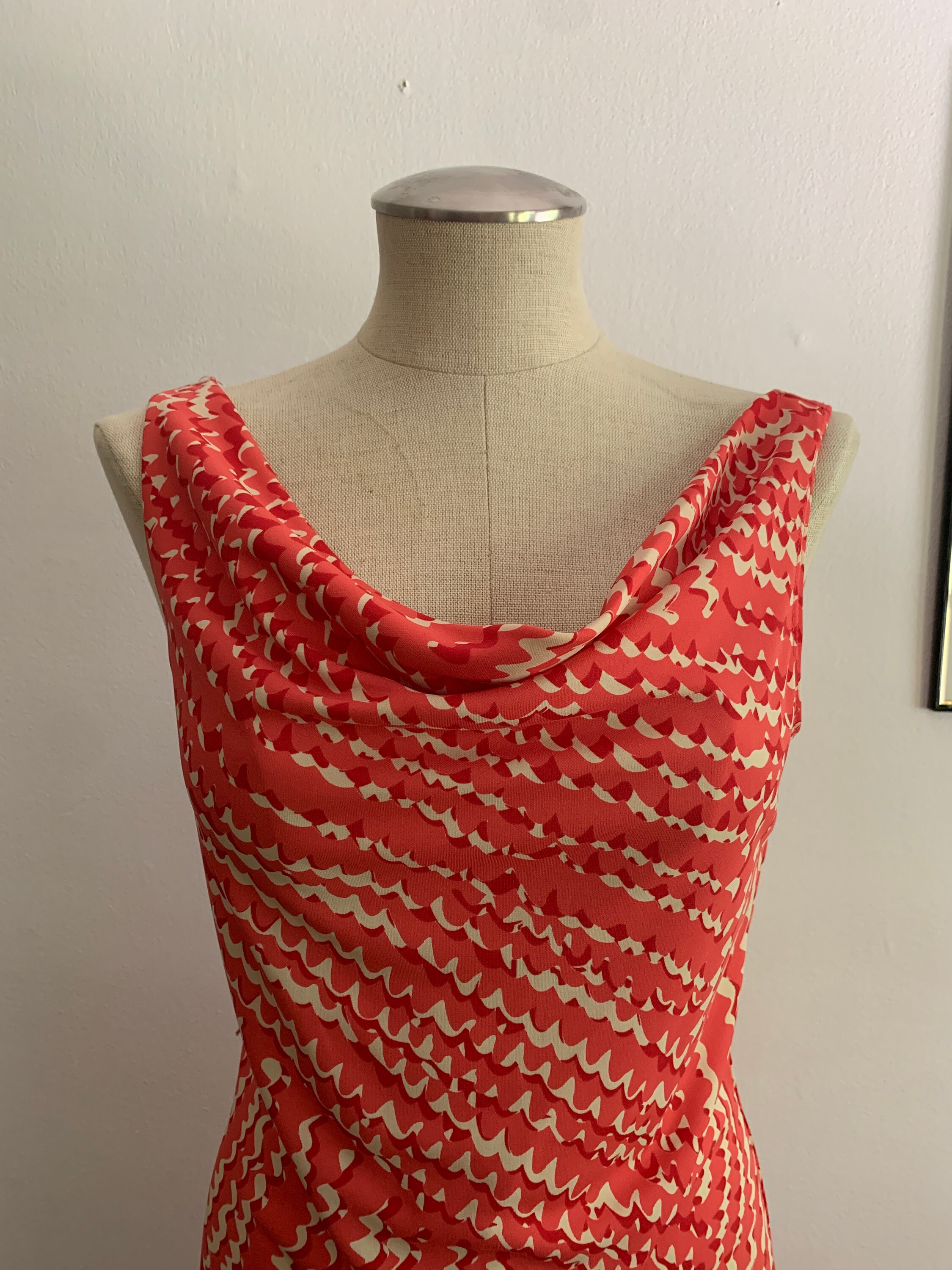90s/early 2000s Cowl Neck Dress | Deep V Backline | Short Pink and Red ...