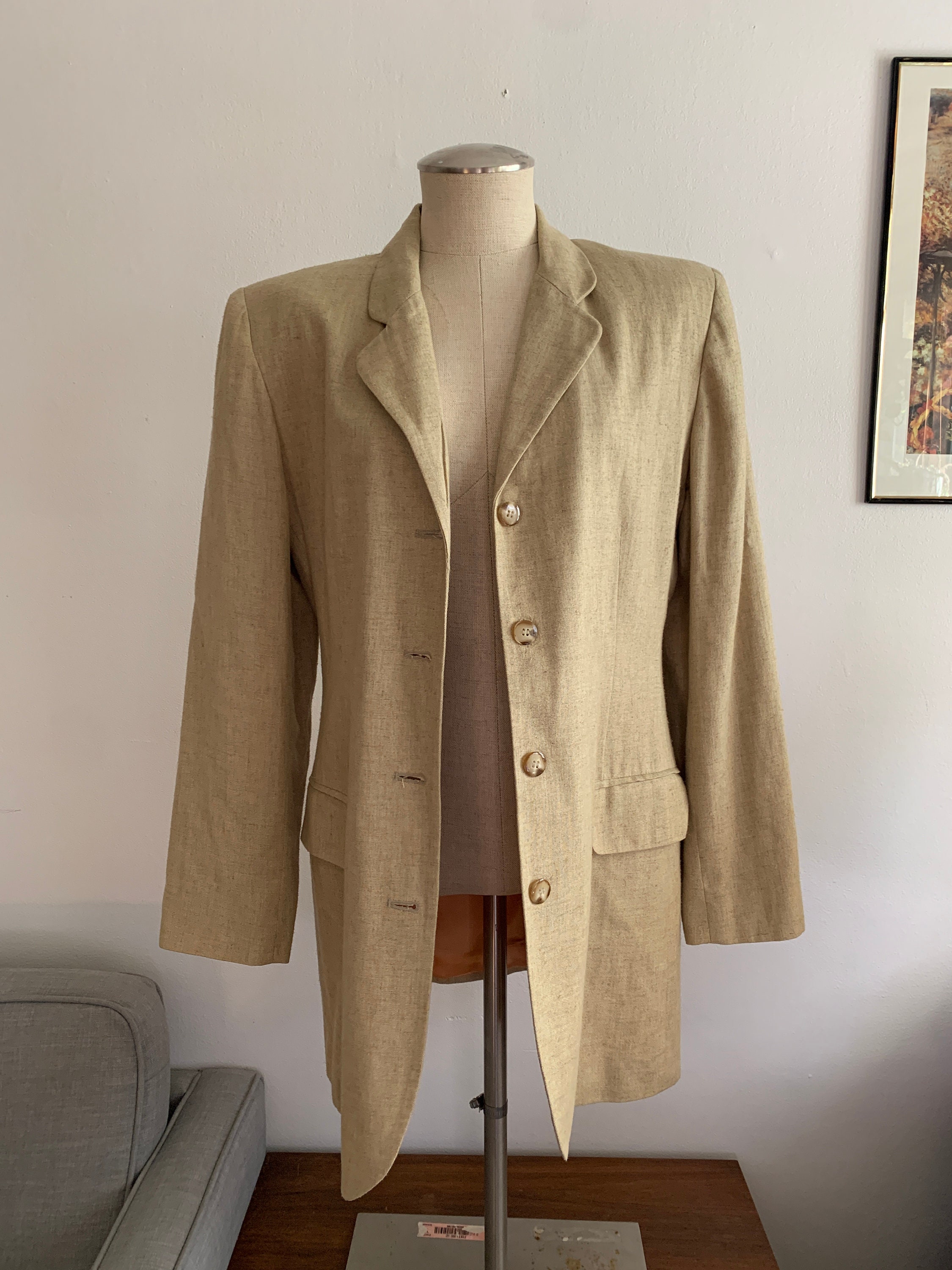 Vintage Linen Blend Vest & Blazer Set Linen Suit Jacket Long Crewneck ...