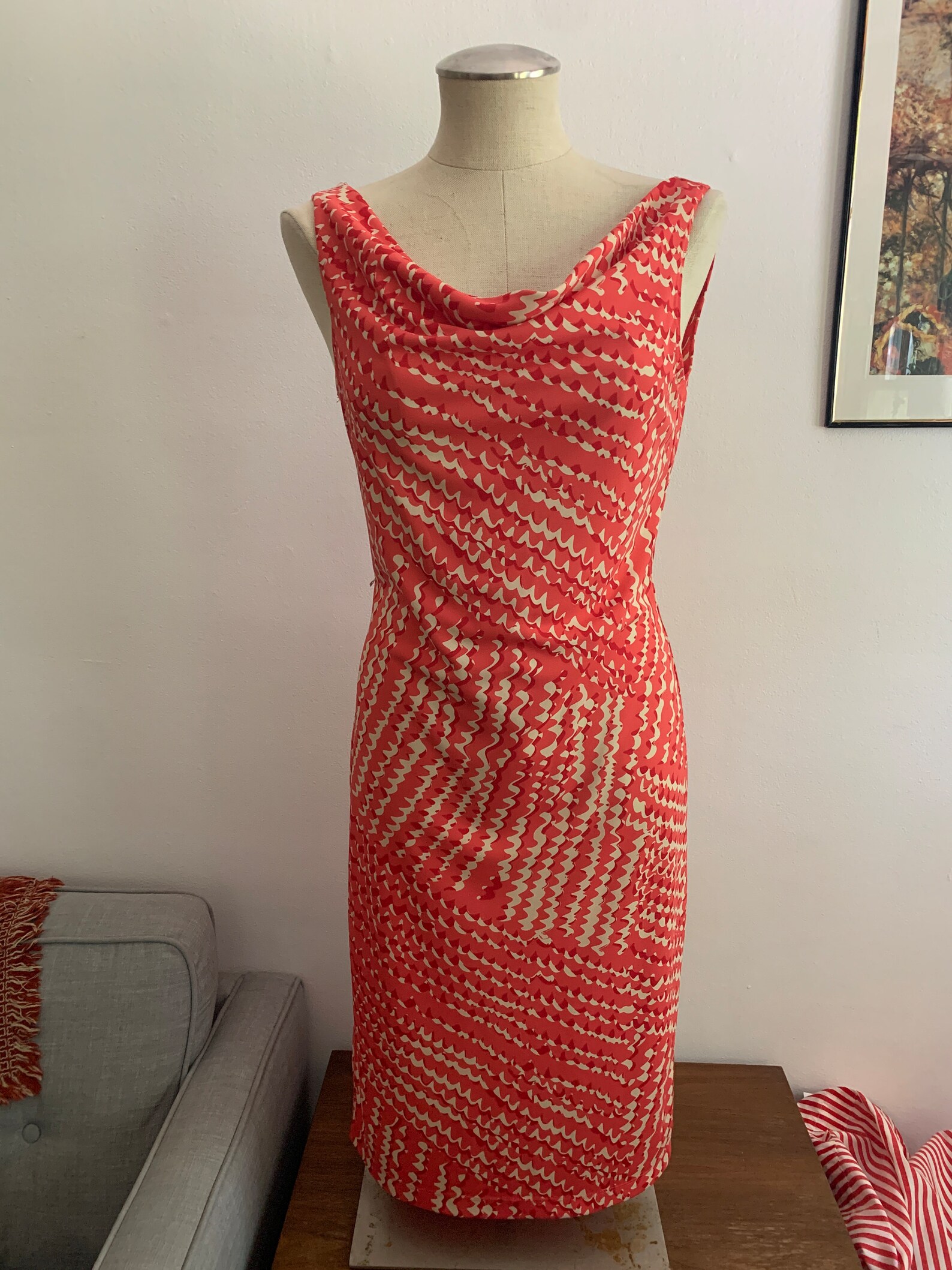 90s/early 2000s Cowl Neck Dress | Deep V Backline | Short Pink and Red ...