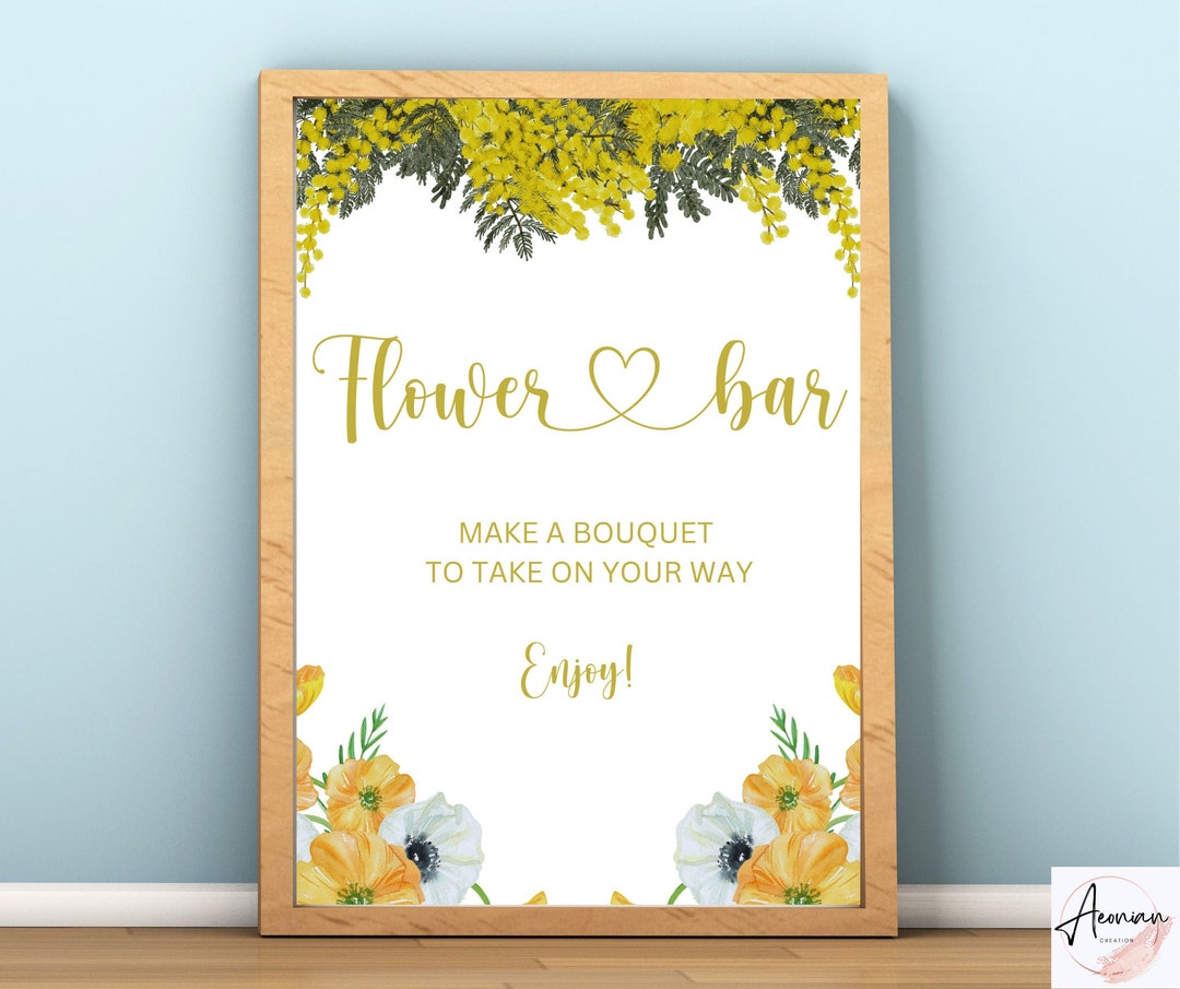 Yellow Tulip Flower Bar Sign, Printable Flower Bar Sign, Bridal Shower ...
