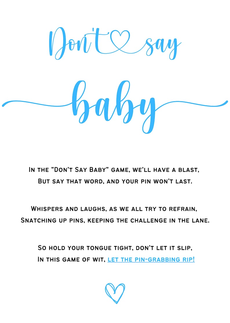Dont Say Baby Game Printable Instant Download, Baby Shower Games, Dont ...