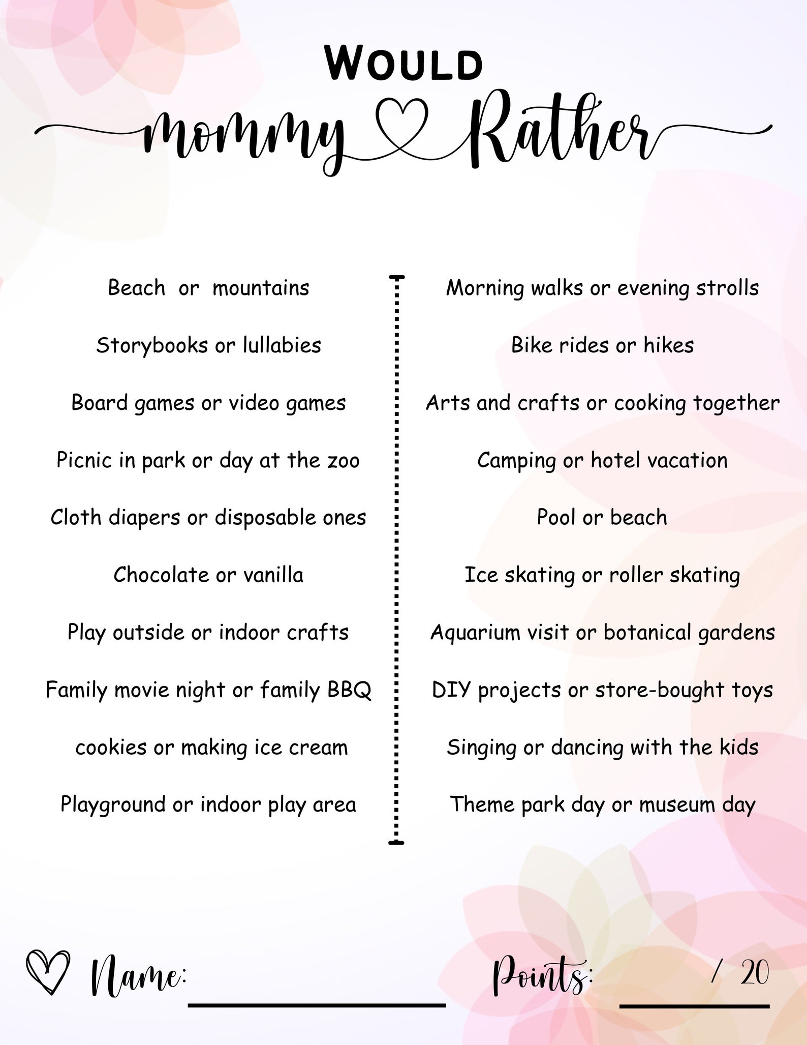Would Mommy Rather Baby Shower Game: Minimalist Printable (PDF) - Etsy