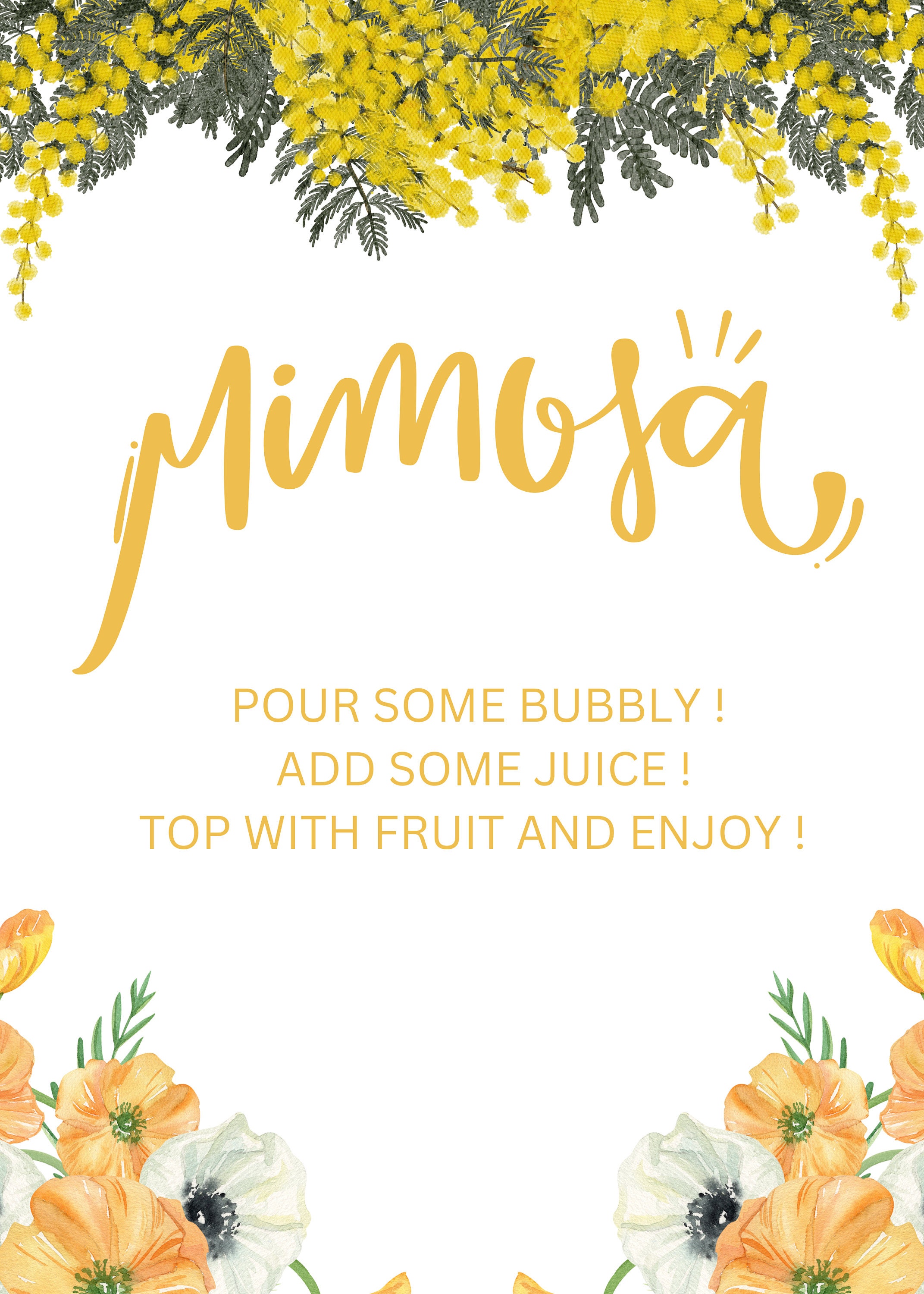 Yellow Floral Mimosa Bar Sign: Bridal Shower Decor (printable PNG) - Etsy
