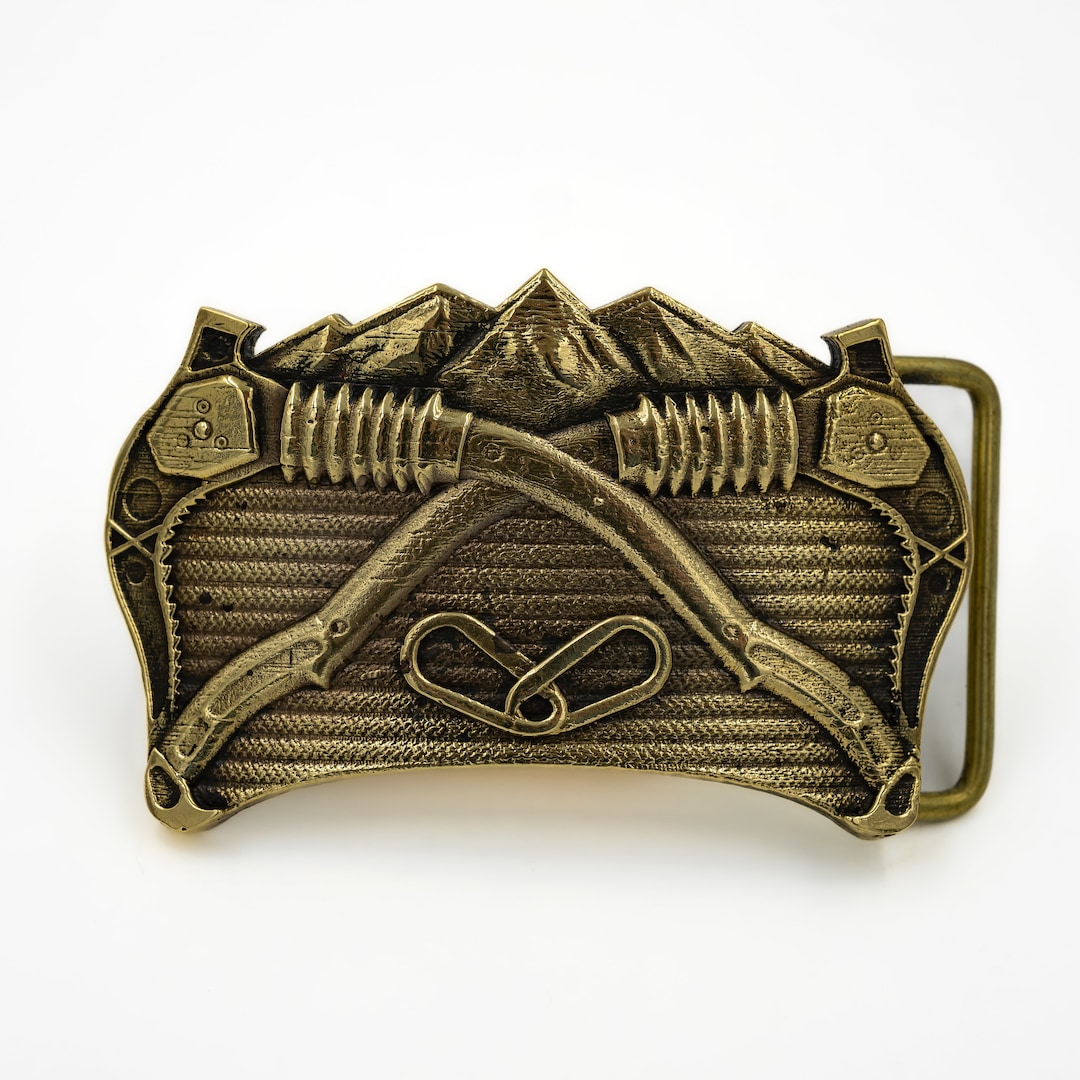Alpinist Belt Buckle - Brass Buckle Featuring Images of Mountains and ...
