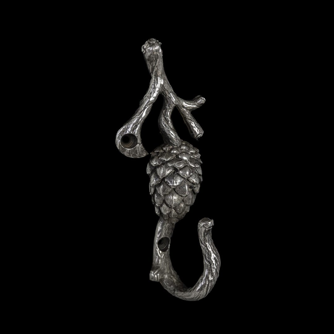 Nickel Silver Pine Cone Wall Hook, Nature Decor, Branch Inspired Coat ...