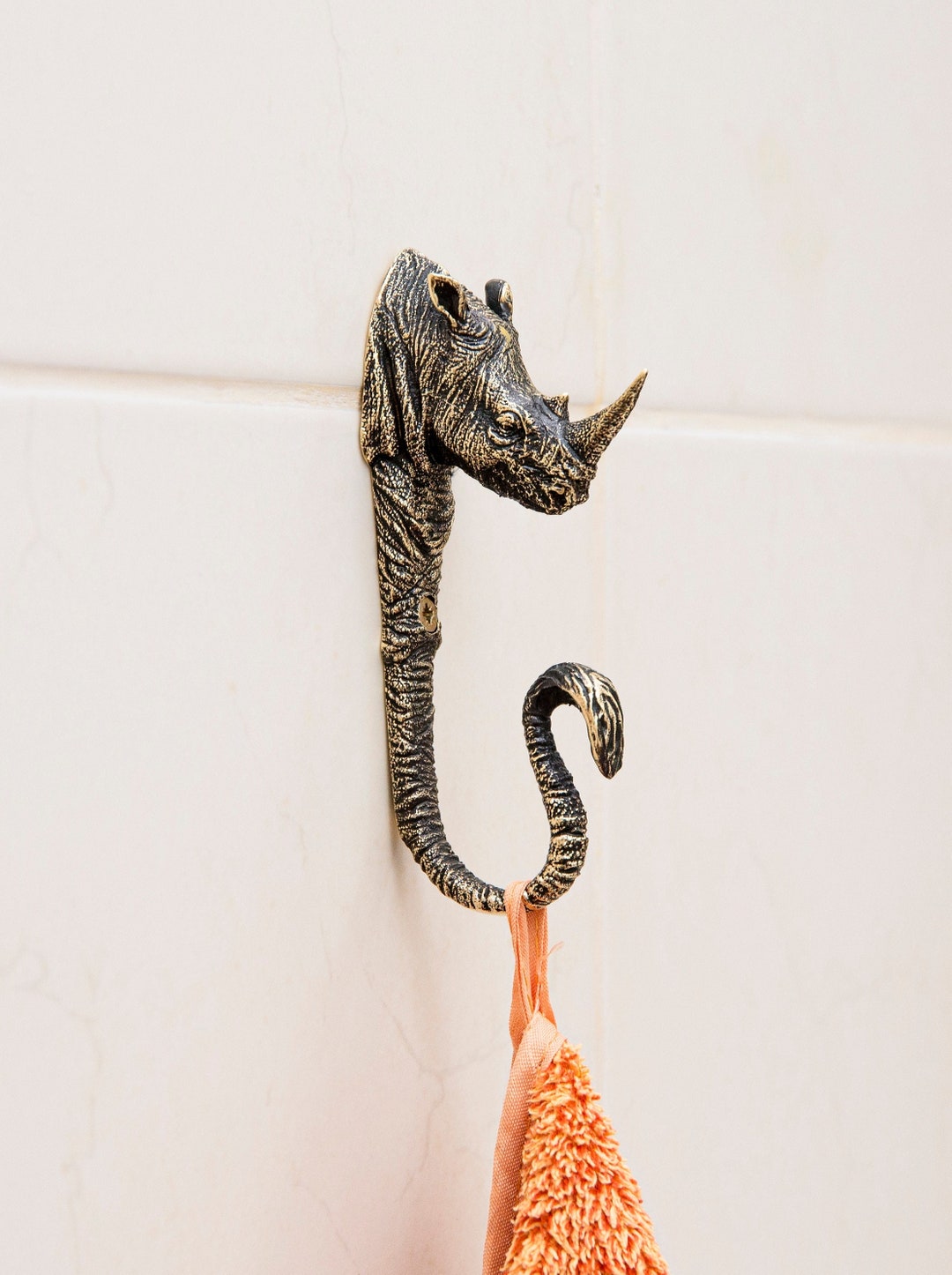 Wall Hook With a Rhino Head,wall Hooks Unique,rhino Hook,brass Hook,towel Hook,vintage Wall Hook ...