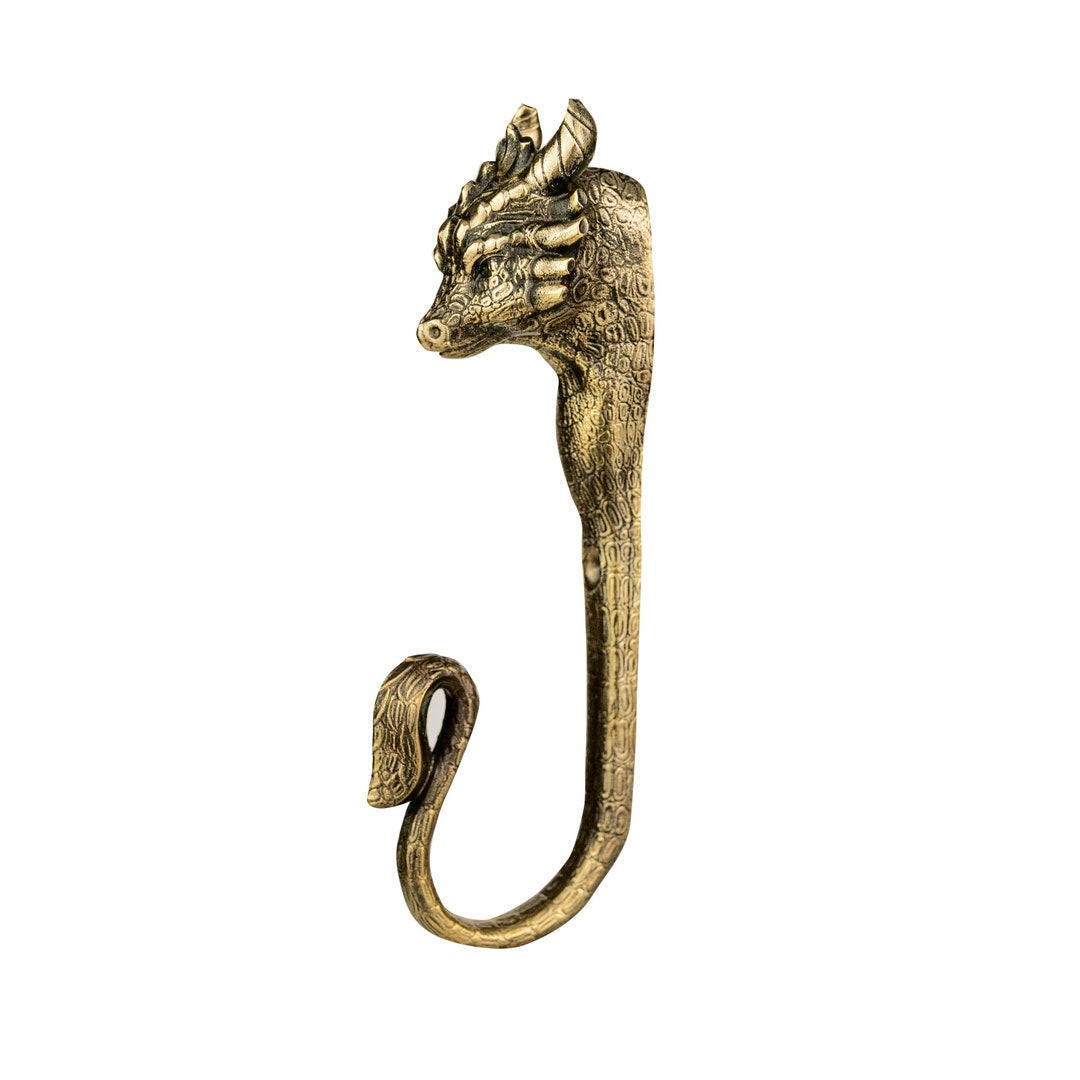 Dragon Head Brass Wall Hook for Fantasy Decor Gothic Coat Hanger Accent ...
