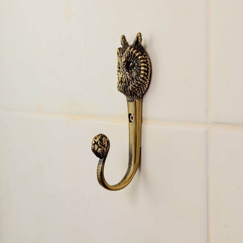 OWL HOOK Hanger Solid Brass, Decorative Wall Hooks Handmade Coat ...