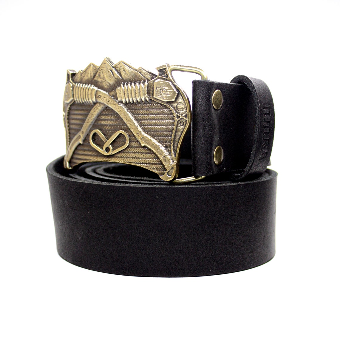 Mountain Range Buckle, Leather Belt With "way Up" Buckle, Climber Belt ...