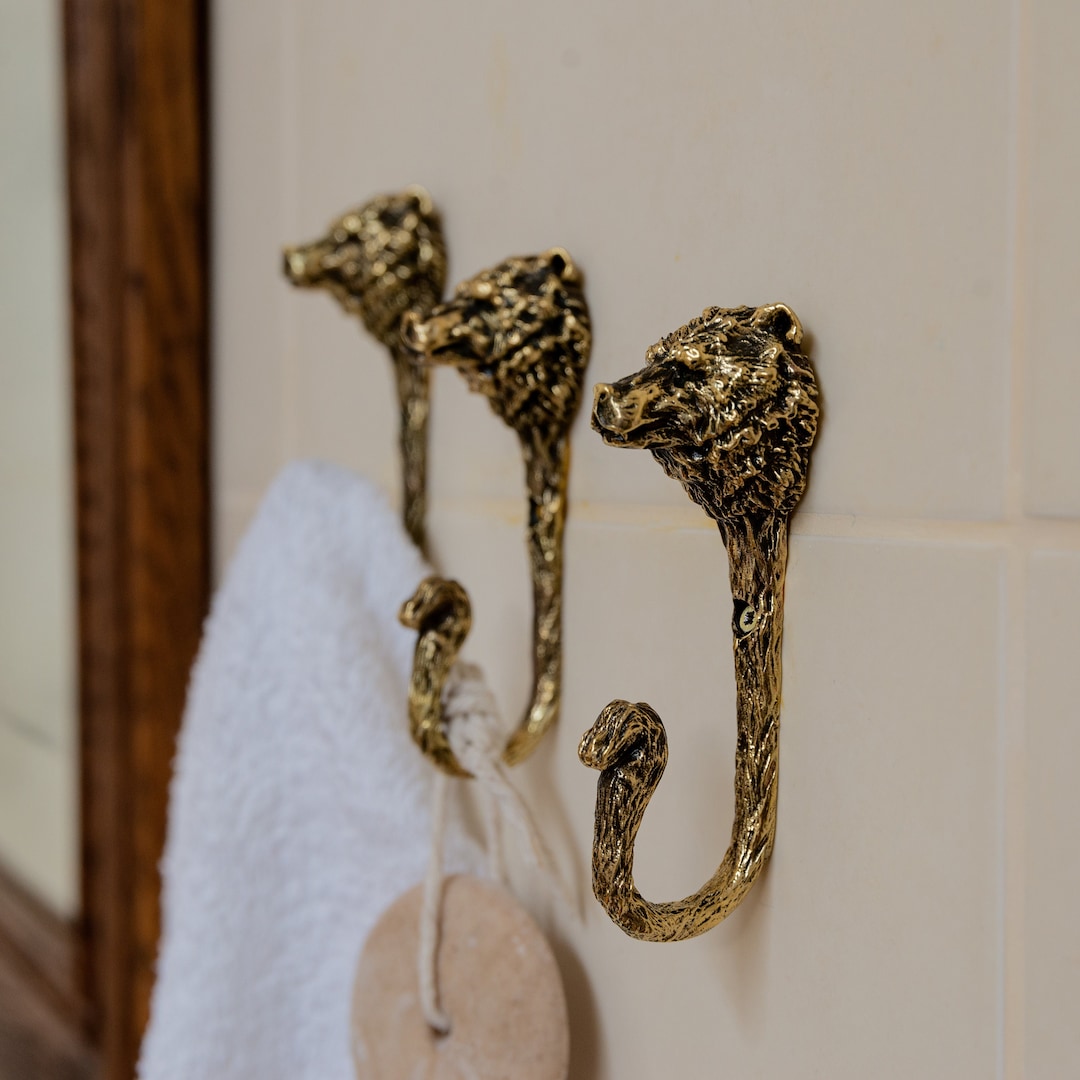 BRASS WALL HOOK Bear, Modern Wall Hook, Unique Robe Hat Coat Towel. Modern Wall Decor Hook ...