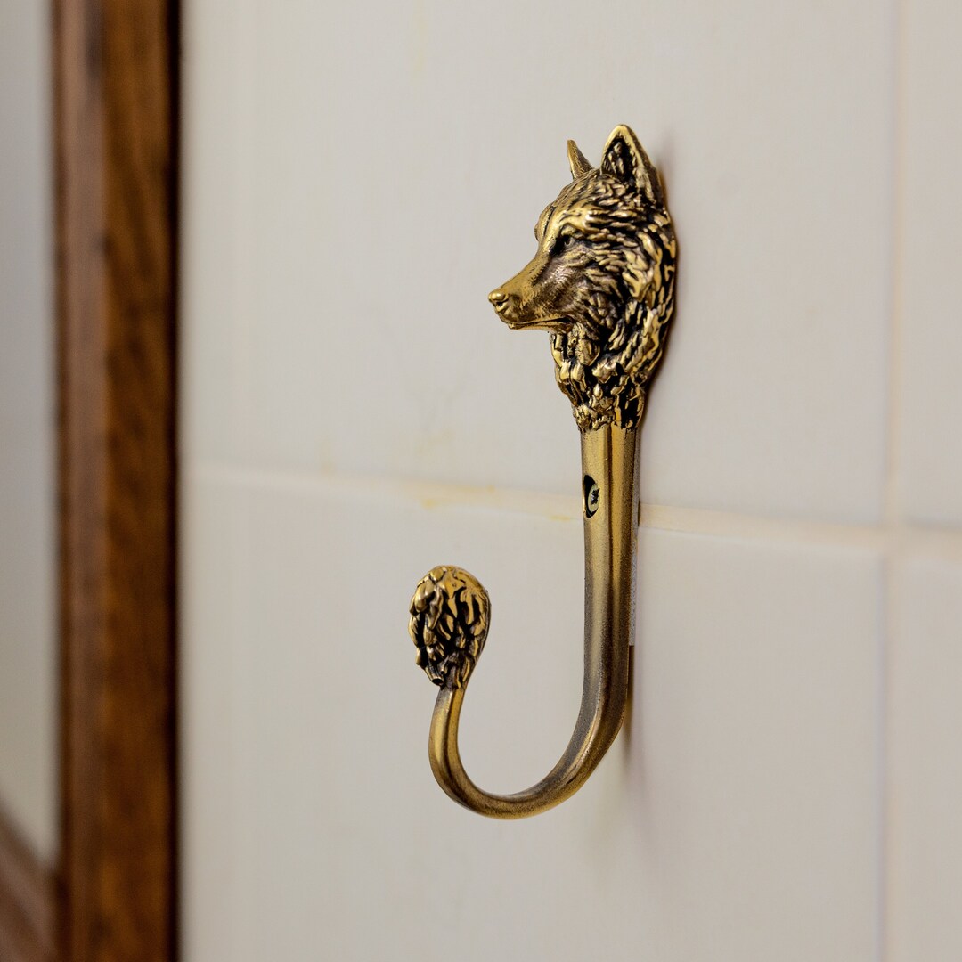 Wolf Wall Hook Made of Solid Brass – Animal Hook for Coats, Towels ...