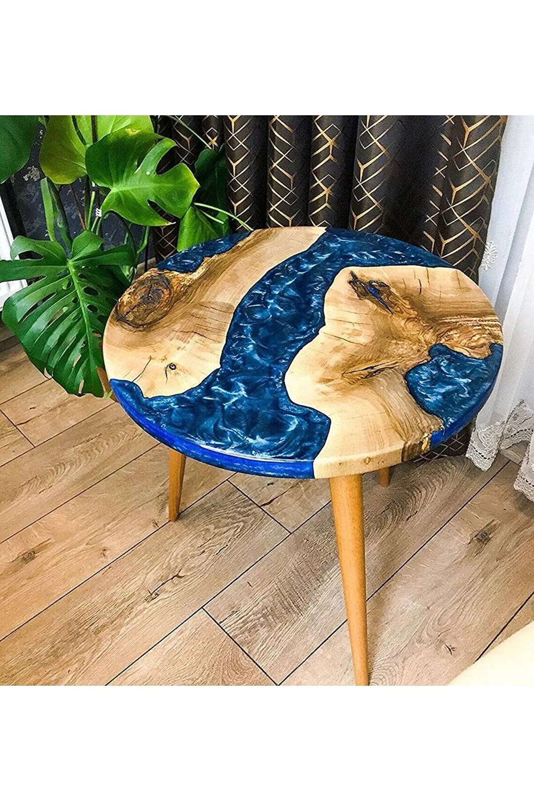 Round Epoxy River Coffee Table Round Resin Walnut Side Table - Etsy