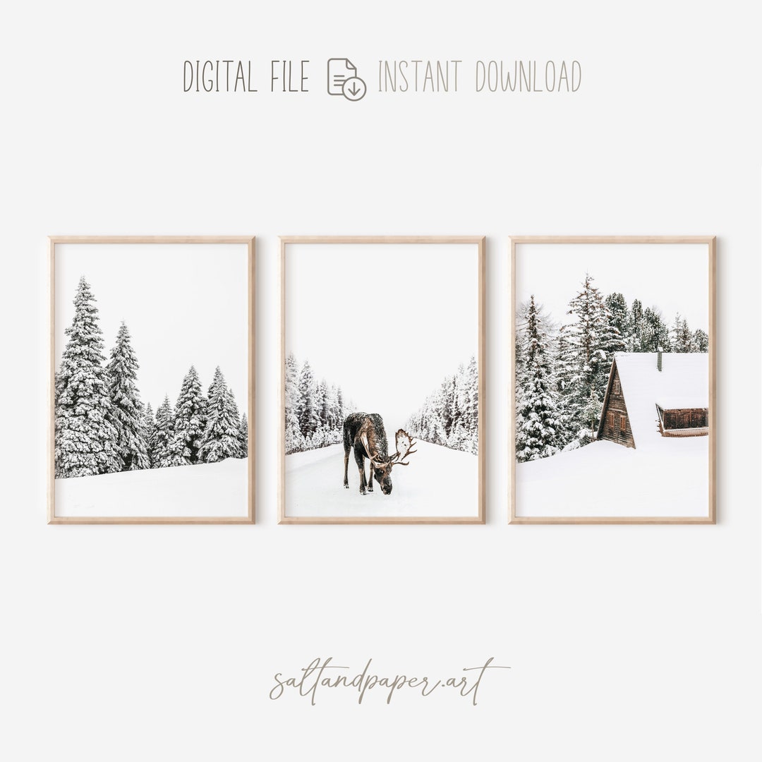 Winter Wonderland Printable Set of 3 Prints, Moose Decor, Downloadable ...