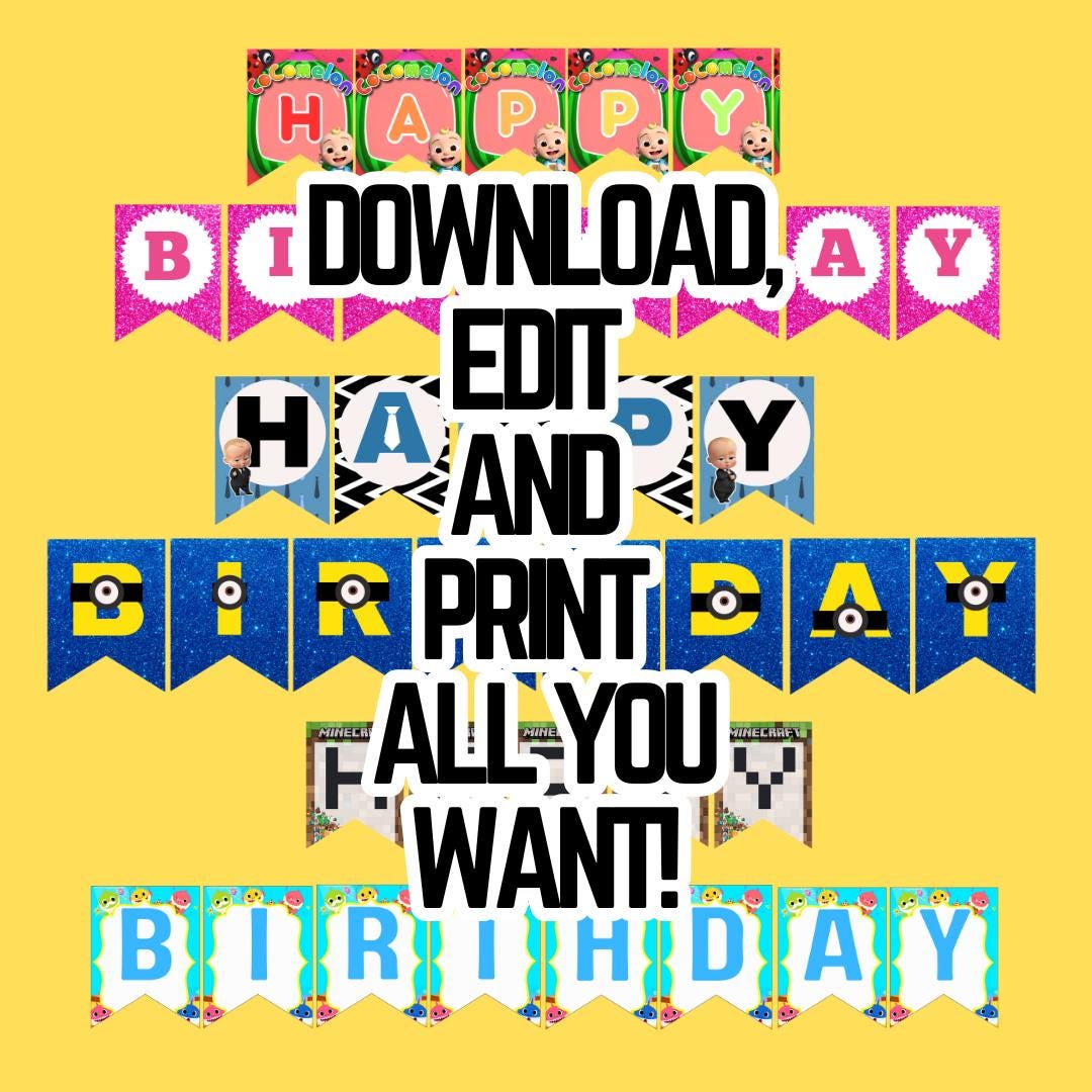 Editable DIY Birthday Party Banners Template - Etsy