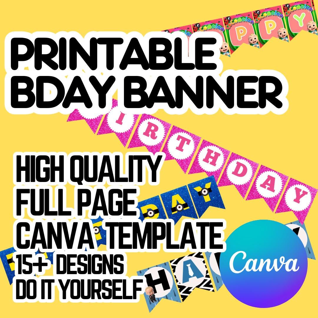 Editable DIY Birthday Party Banners Template - Etsy