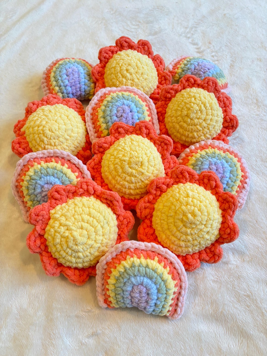 Crochet Sun and Rainbow Baby Rattle | Handmade Plush Toy - Etsy