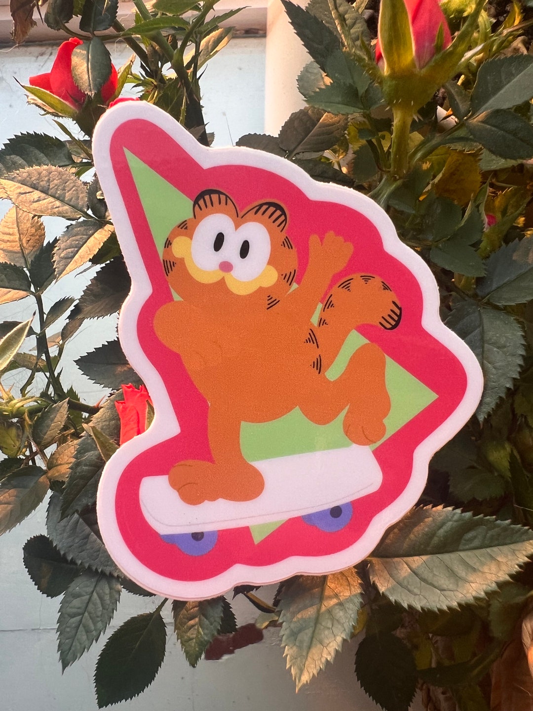 Garfield 90s Style on Skateboard Cute Orange Kitty Cat Sticker - Etsy