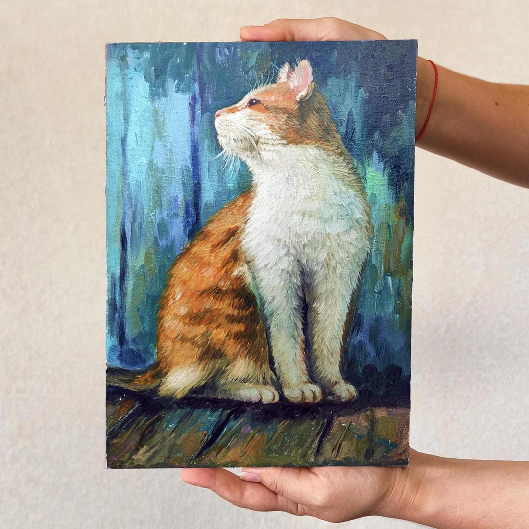 Cat Painting Original Red Cat Painting on Canvas Ginger Cat Art Orange ...