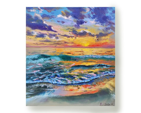 Seascape Oil Painting Sea Oil Painting Sunset Ukrainian Artist | Etsy