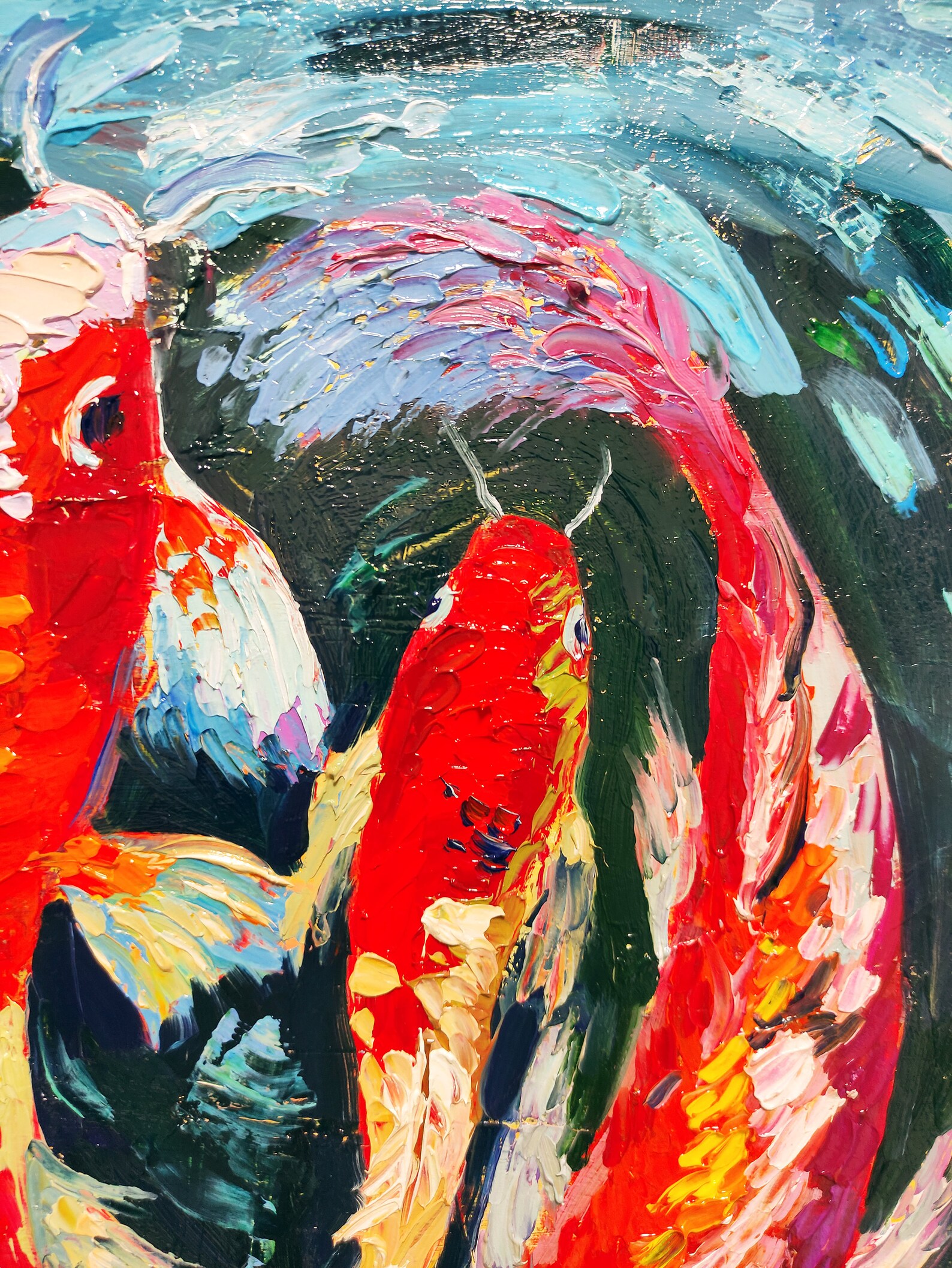 Koi Fish Oil Painting Original Fish Artwork Fish in the Pond | Etsy