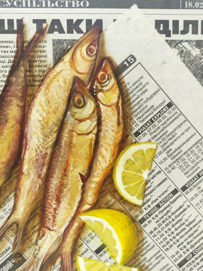 Fish Painting Newspaper Art Food Painting on Newspaper - Etsy