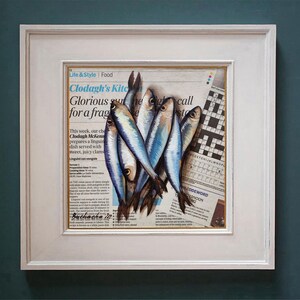 Fish Painting on Newspaper Art Sardine Painting on Newspaper - Etsy