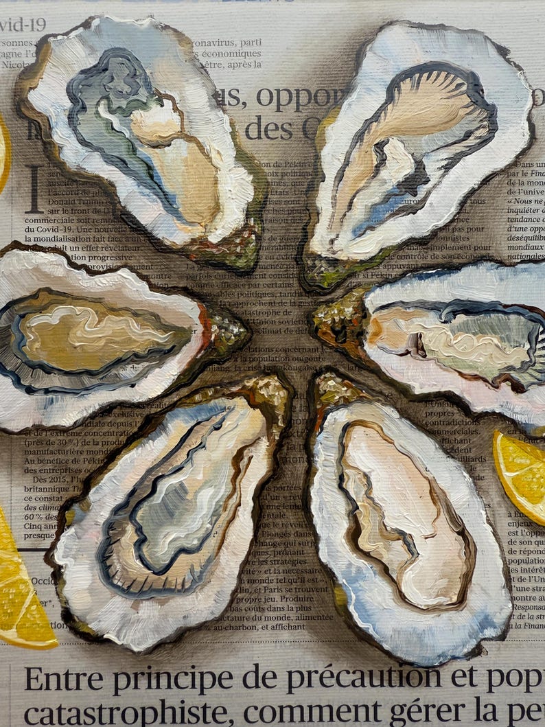 Newspaper Painting Oyster Painting Seafood Wall Art Original Oil ...