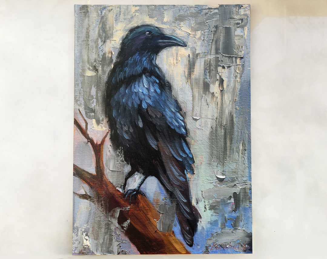 Crow Painting Original Bird Oil Painting Raven Painting - Etsy