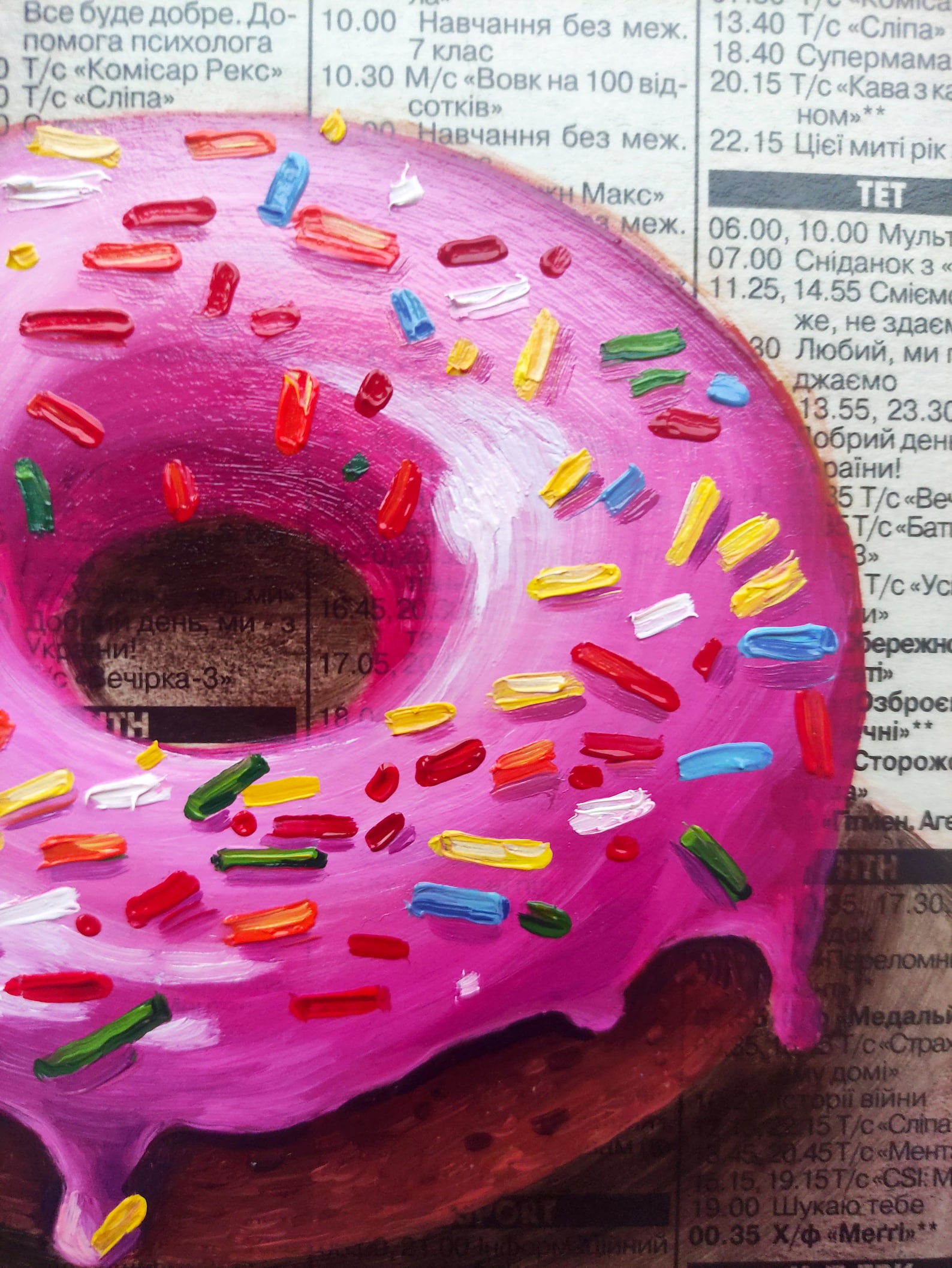 Donut Painting on Newspaper Painting Newspaper Art Food Oil - Etsy