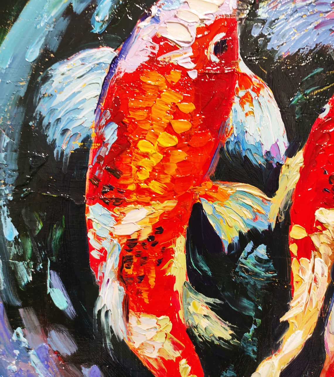 Koi Fish Oil Painting Original Fish Artwork Fish in the Pond | Etsy