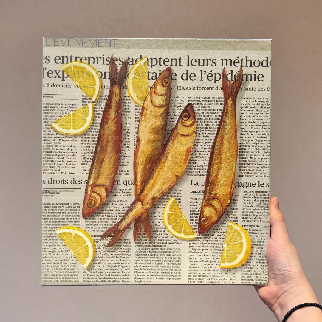 Fish Painting on Canvas Newspaper Art Food Painting Newspaper Painting ...