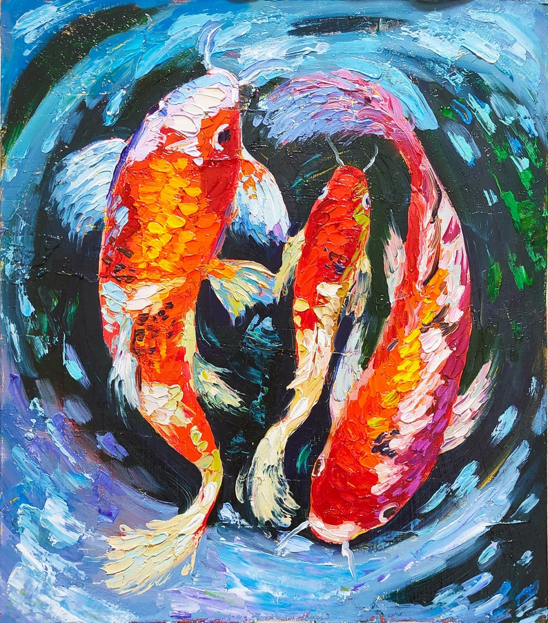 Koi Fish Oil Painting Original Fish Artwork Fish in the Pond | Etsy
