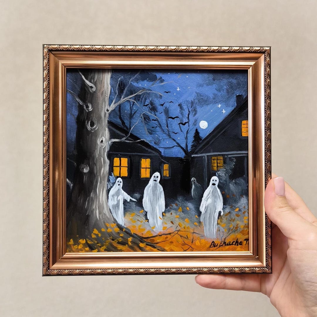 Ghost Painting Halloween Painting Original Halloween Art Small Oil ...