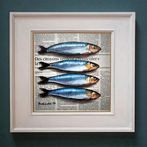 Fish Painting on Newspaper Art Sardine Painting on Newspaper Original ...