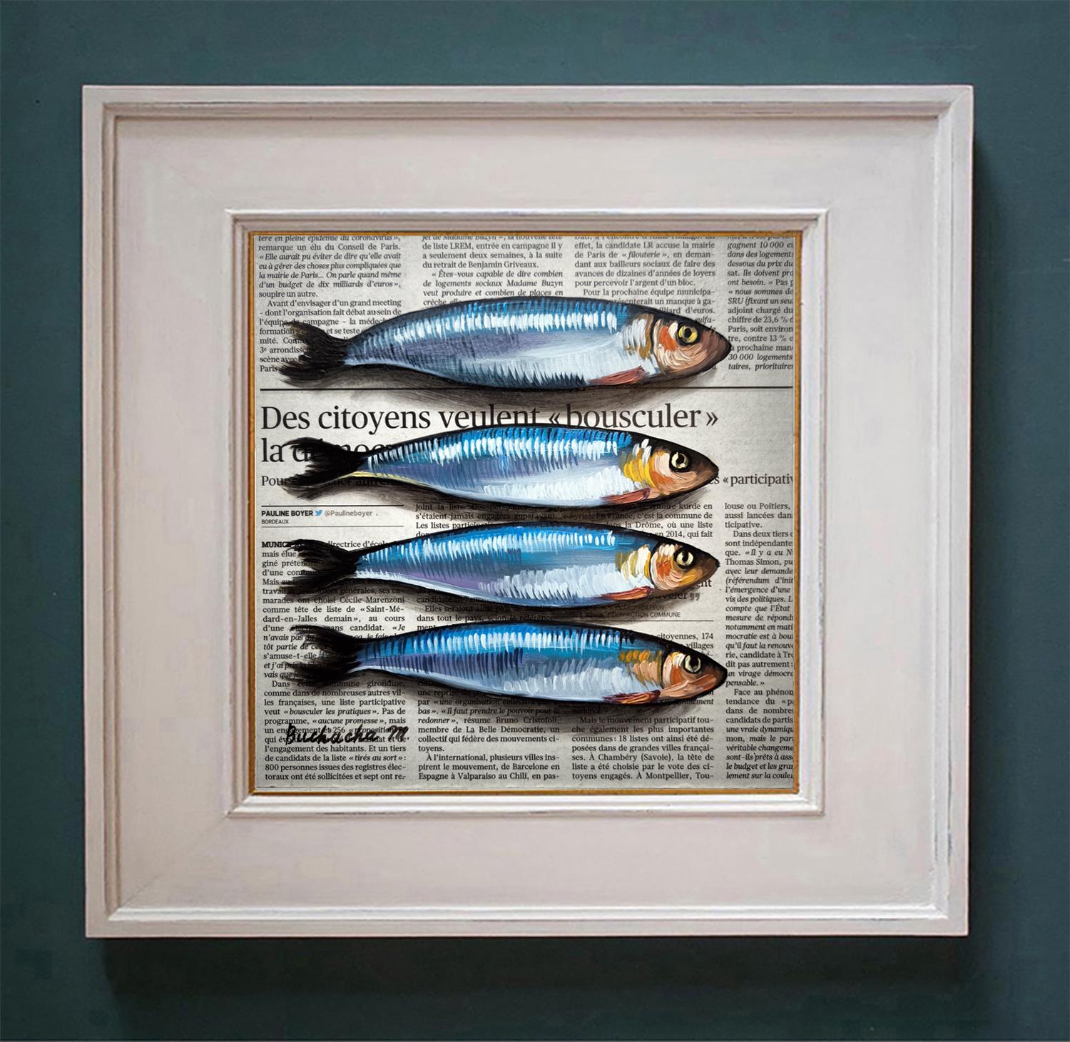 Fish Painting on Newspaper Art Sardine Painting on Newspaper Original ...