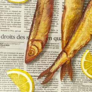 Fish Painting Newspaper Art Food Painting on Newspaper Original Oil ...
