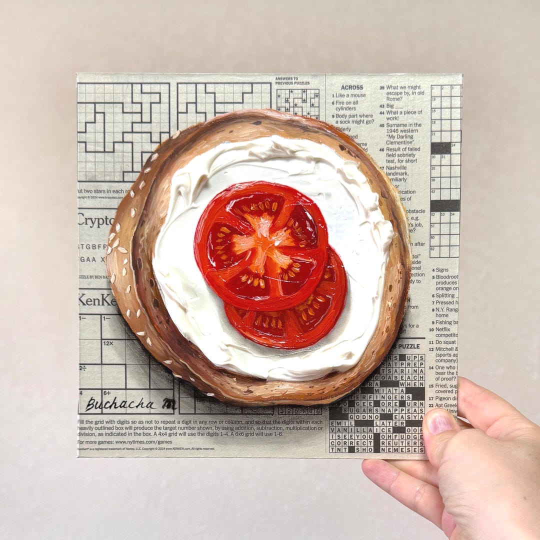 Bagel Painting on Newspaper Art Impasto Painting Newspaper Painting ...