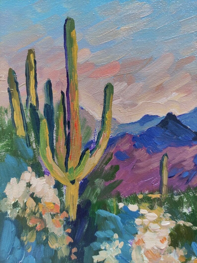 Cactus Painting Desert Painting Mountain Oil Painting Arizona | Etsy