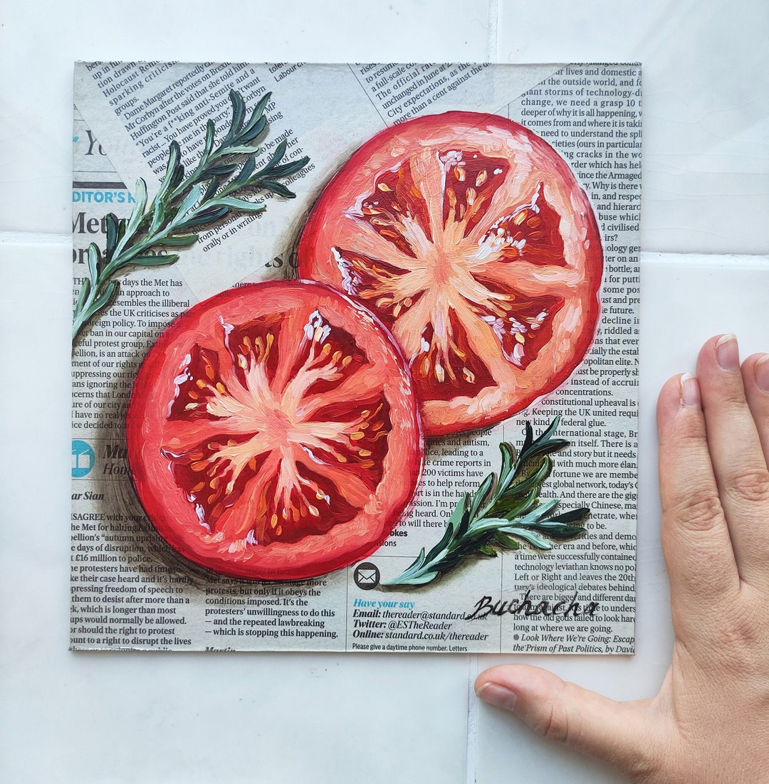 Tomato Painting on Newspaper Art Vegetable Painting Tomato Art - Etsy