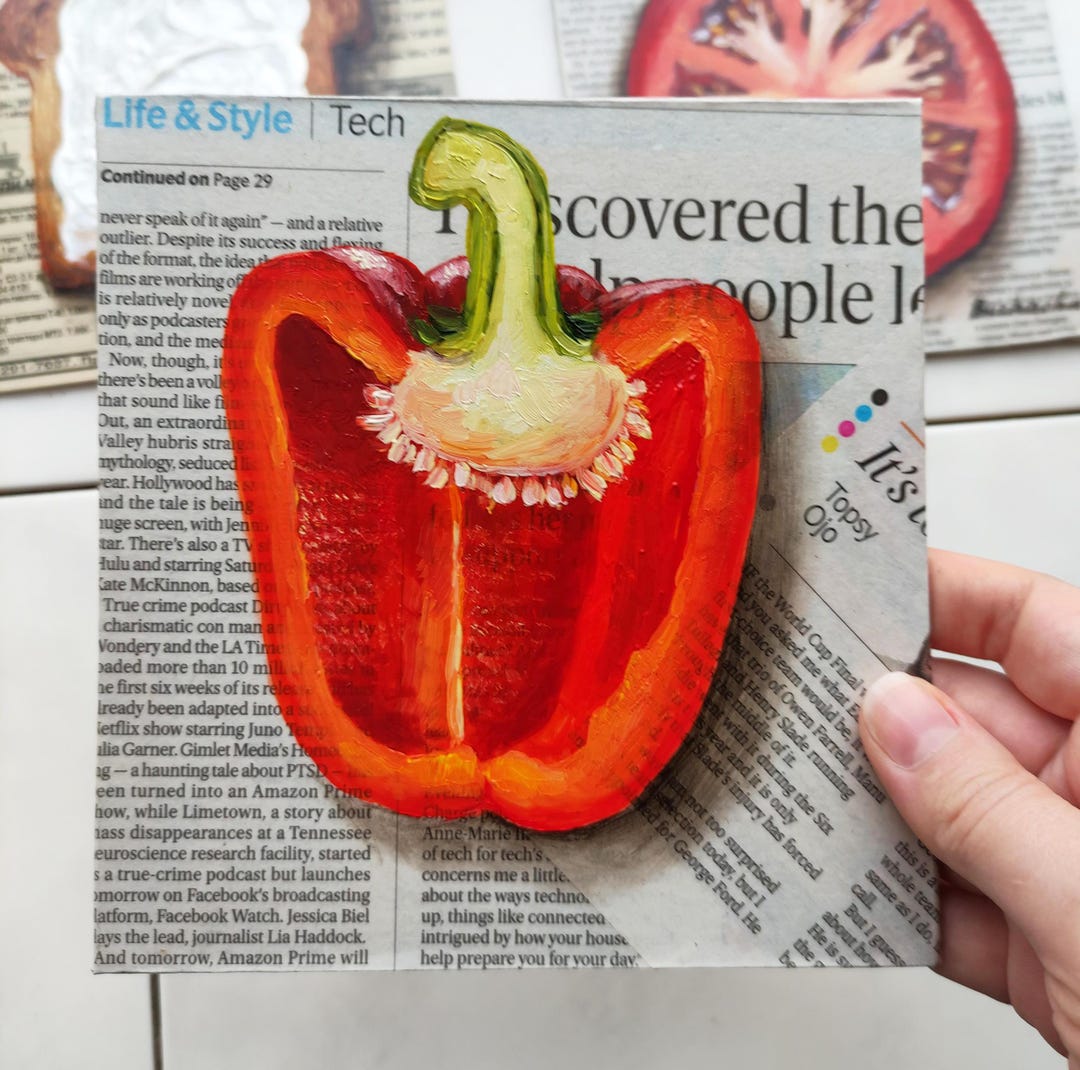 Newspaper Art Pepper Painting on Newspaper Painting Red Pepper Art Food ...
