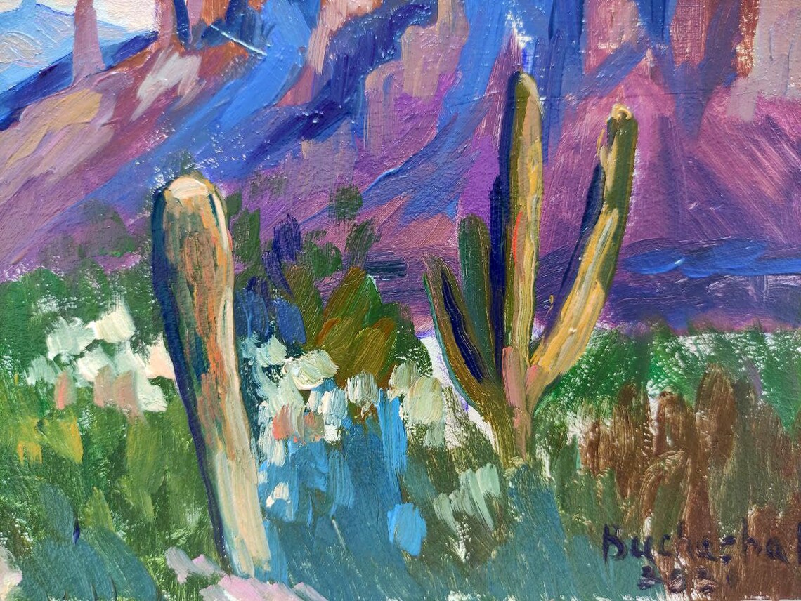 Cactus Painting Desert Painting Mountain Oil Painting Arizona | Etsy