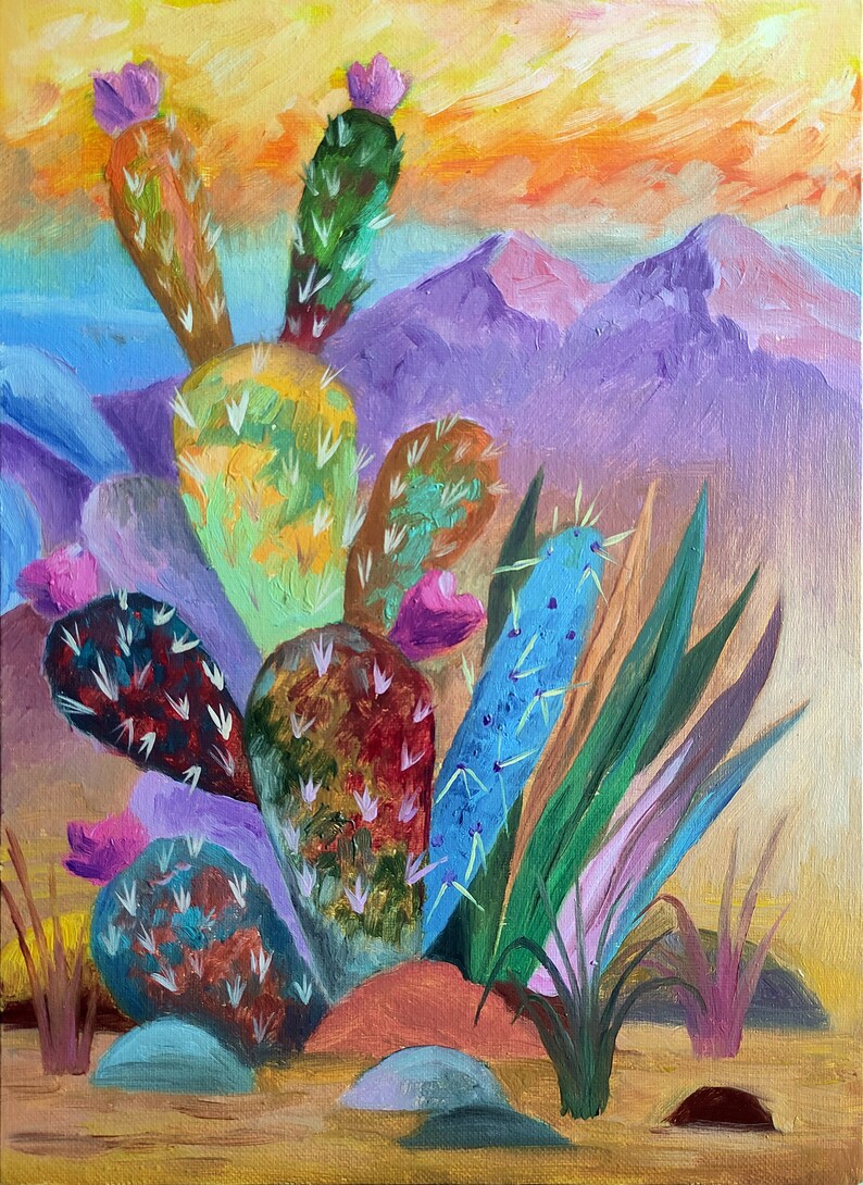 Cactus Painting Desert Landscape Painting Arizona Painting - Etsy