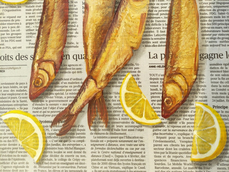 Fish Painting Newspaper Art Food Painting on Newspaper - Etsy