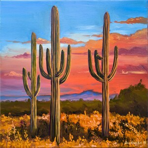 Cactus Painting Desert Painting Mountain Oil Painting Arizona Desert ...