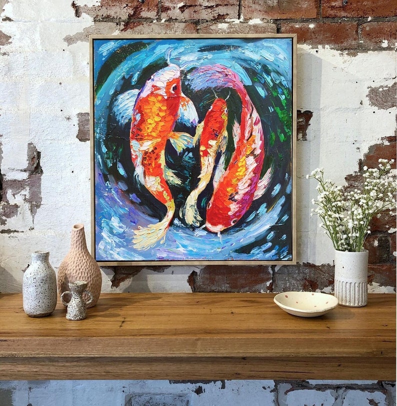 Koi Fish Oil Painting Original Fish Artwork Fish in the Pond | Etsy