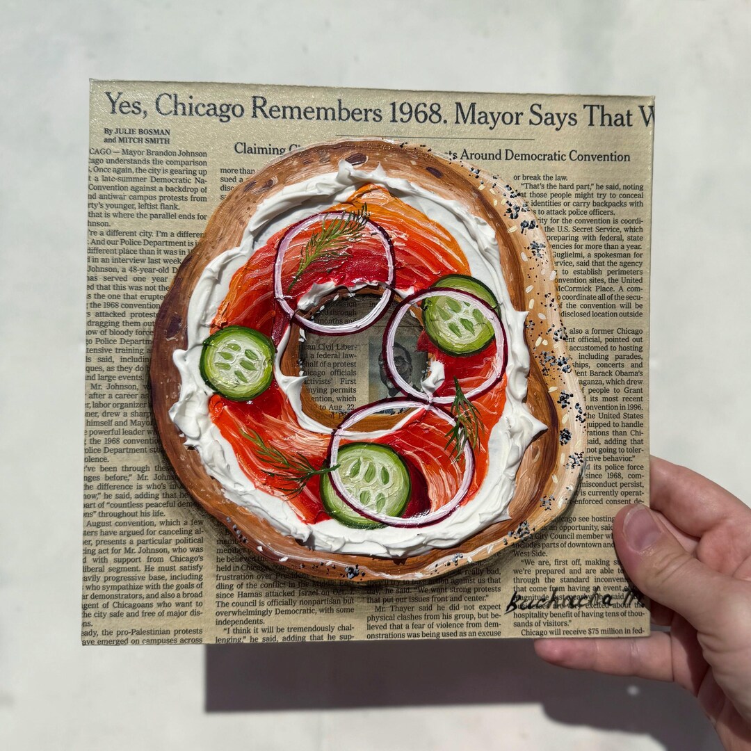 Bagel Painting on Newspaper Art Impasto Painting Newspaper Painting ...