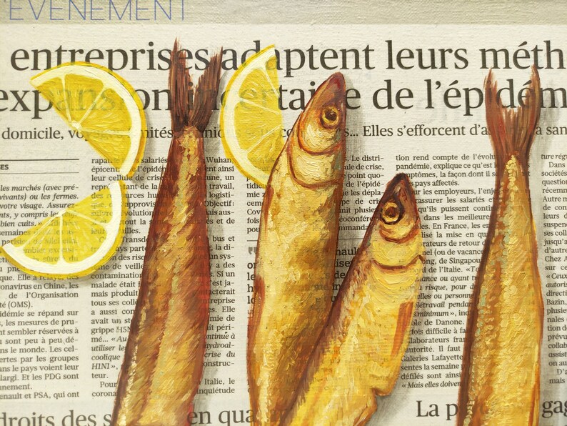 Fish Painting Newspaper Art Food Painting on Newspaper - Etsy