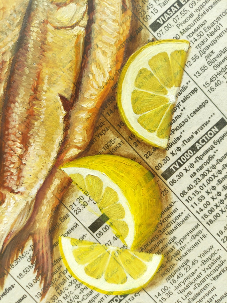 Fish Painting Newspaper Art Food Painting on Newspaper - Etsy