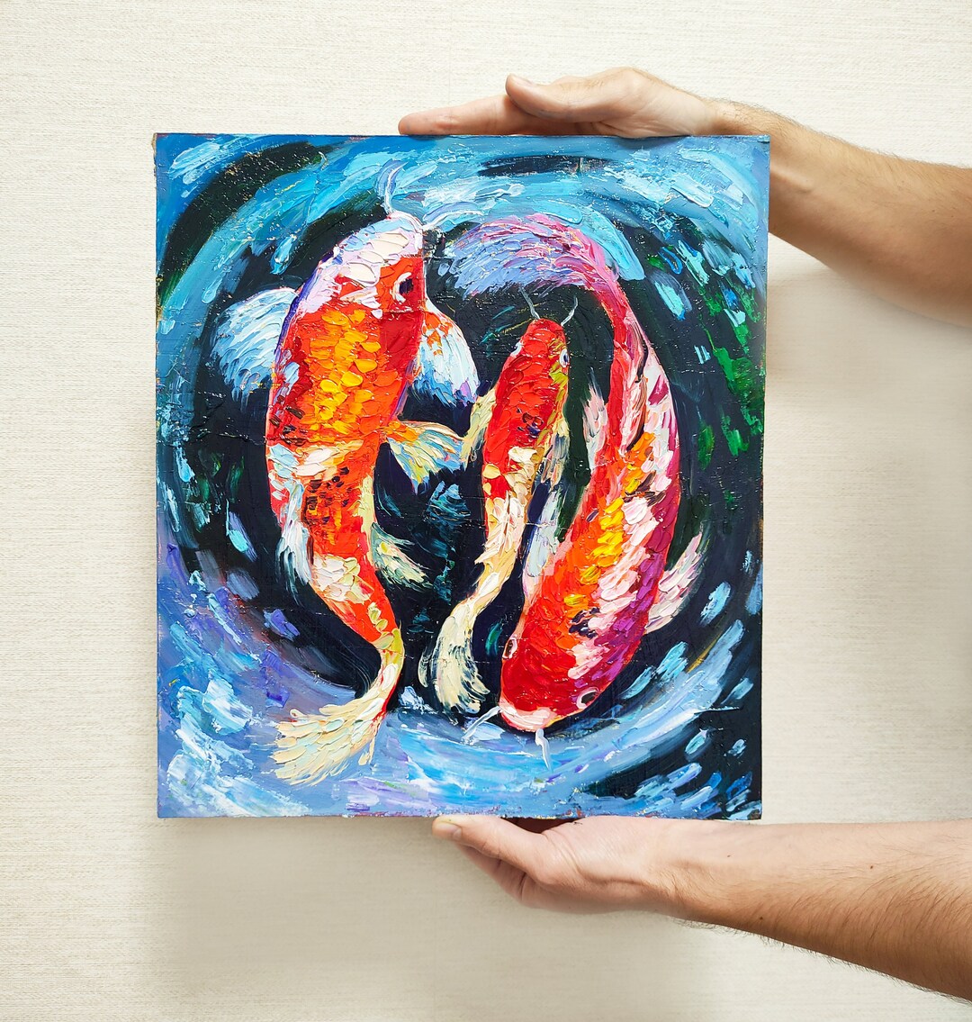 Koi Fish Painting Impasto Painting Koi Fish Wall Art Red Koi Painting ...