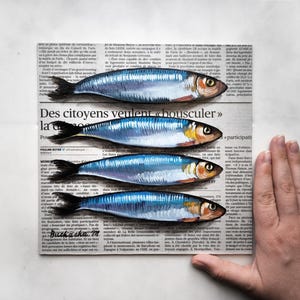 Fish Painting on Newspaper Art Sardine Painting on Newspaper Original ...
